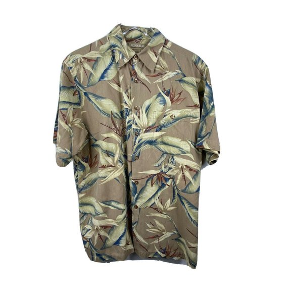 Kona Kai | Shirts | Kona Kai Mens M Hawaiian Aloha Camp Shirt Brown Blue Bird Of Paradise Floral ...